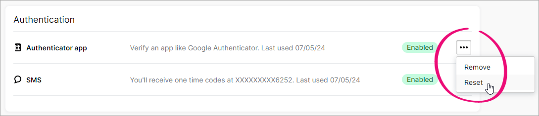 Setting up additional two-factor authentication (2FA) methods