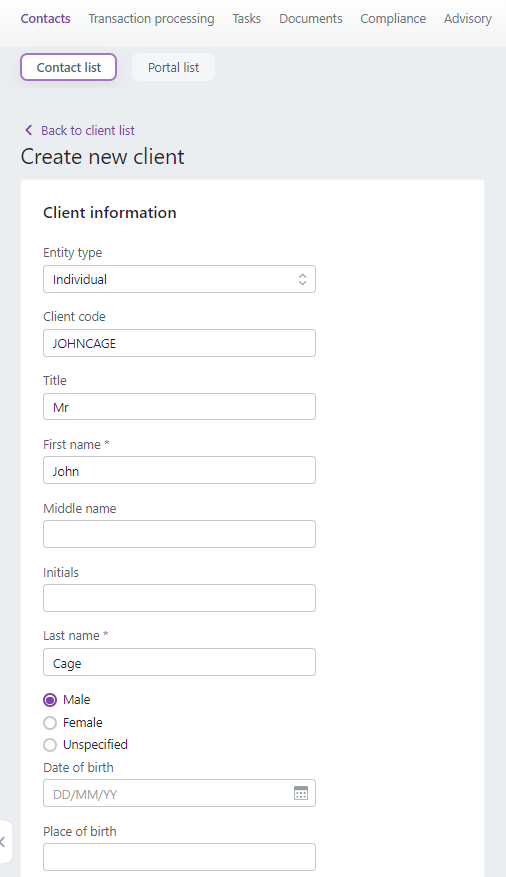 Creating clients and contacts