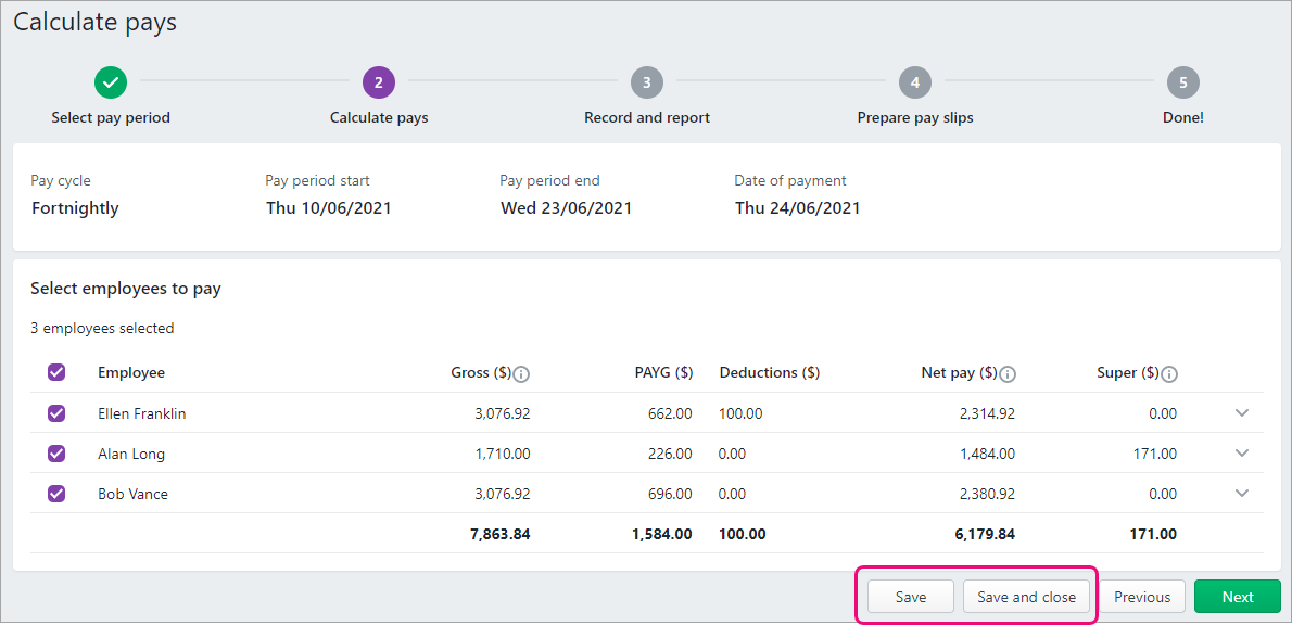 Saving and resuming a pay run