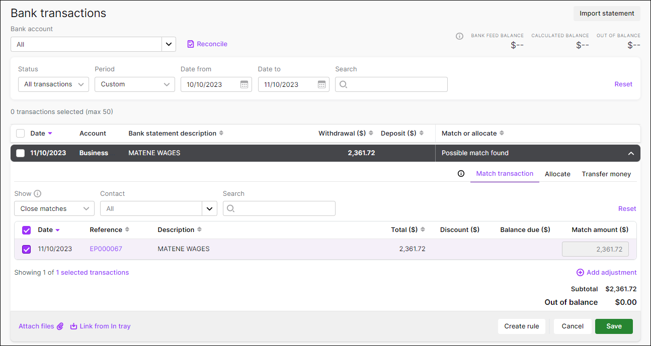 Matching bank transactions to grouped electronic payments