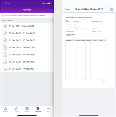 Using the MYOB Team mobile app