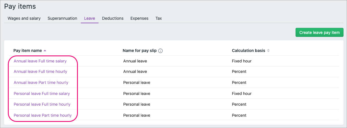 Setting up annual leave