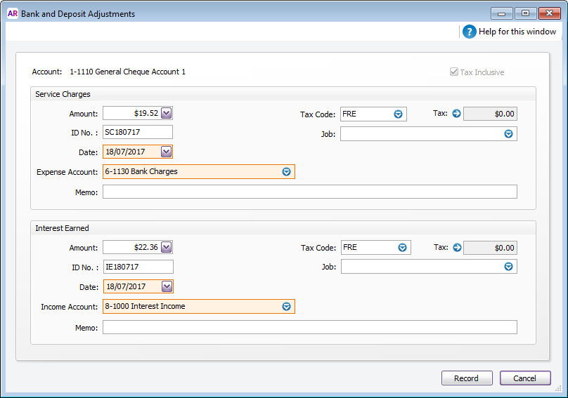 Bank interest and charges