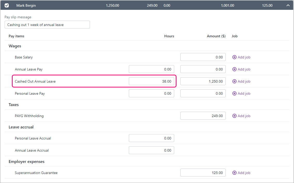 Cashing out annual leave