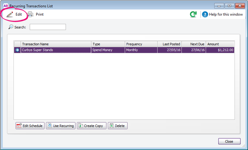 Changing a recurring transaction