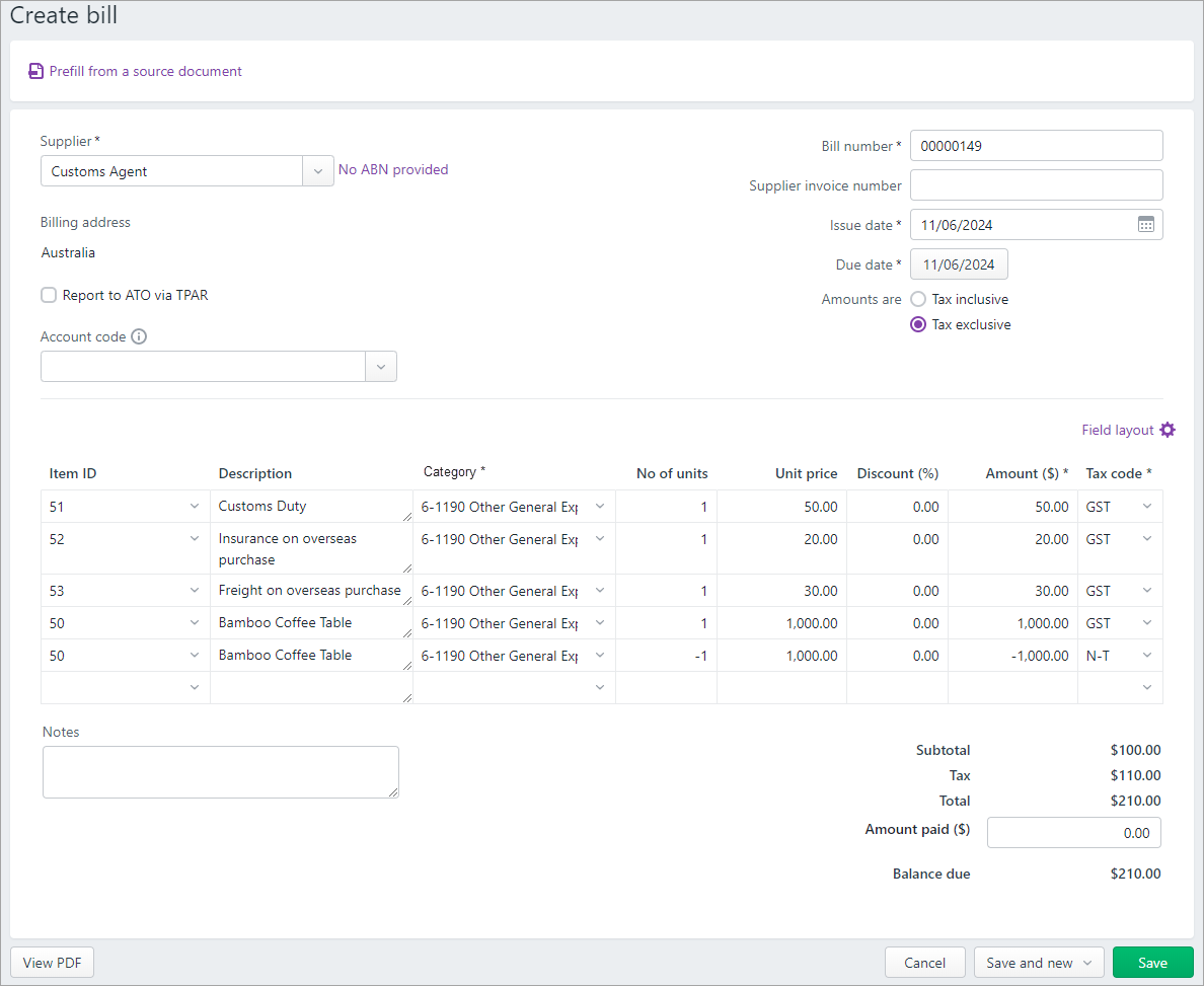 Recording overseas purchases and import costs