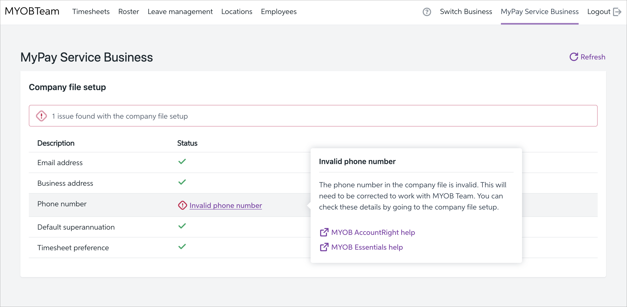Using the MYOB Team admin portal