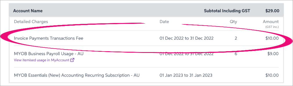 Understanding and paying your MYOB bill