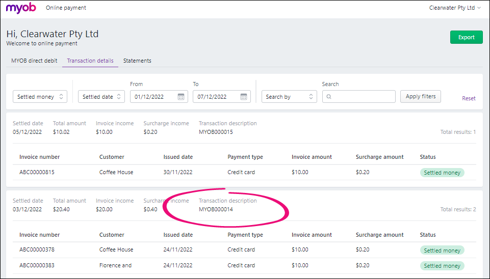 Reconciling online invoice payments