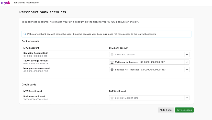 Reconnect your BNZ bank feed accounts