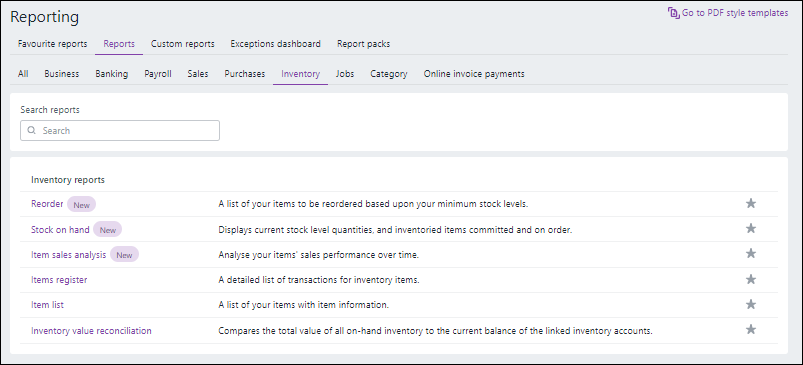 Inventory reports