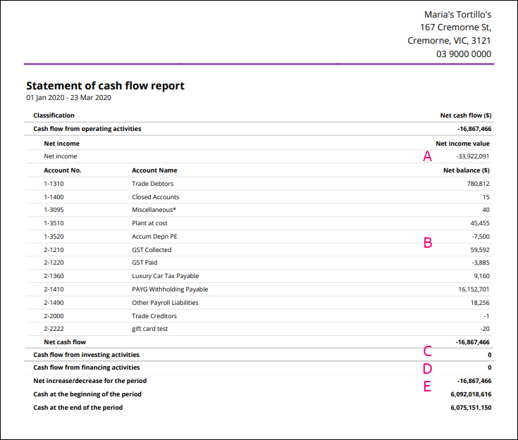 Statement of Cash Flow report
