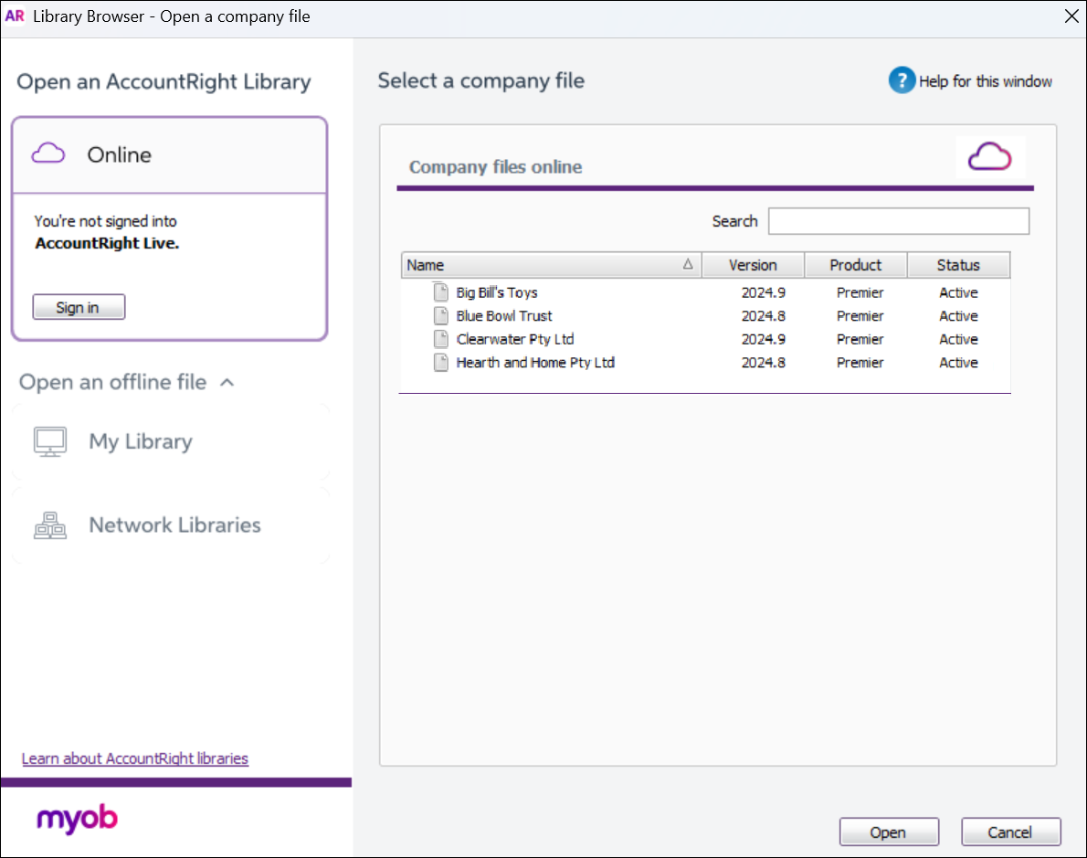 Work on an online company file