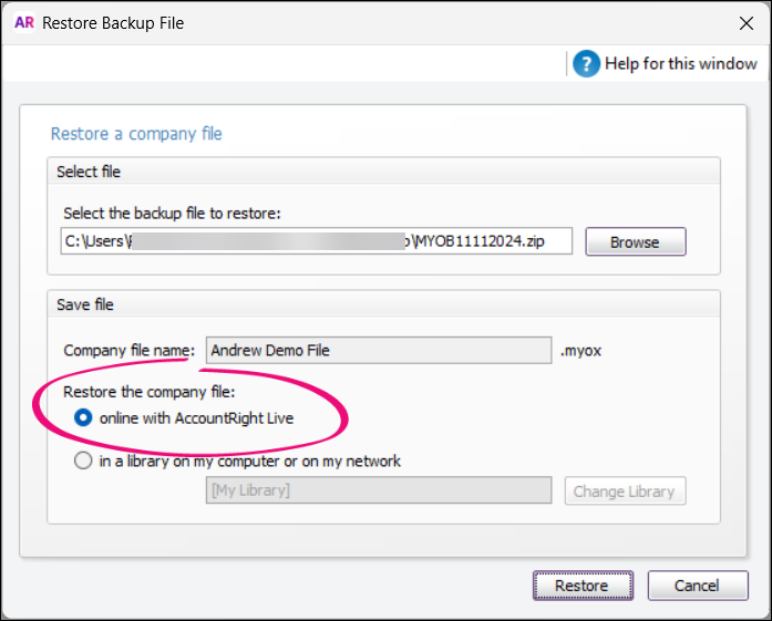 Restore your company file