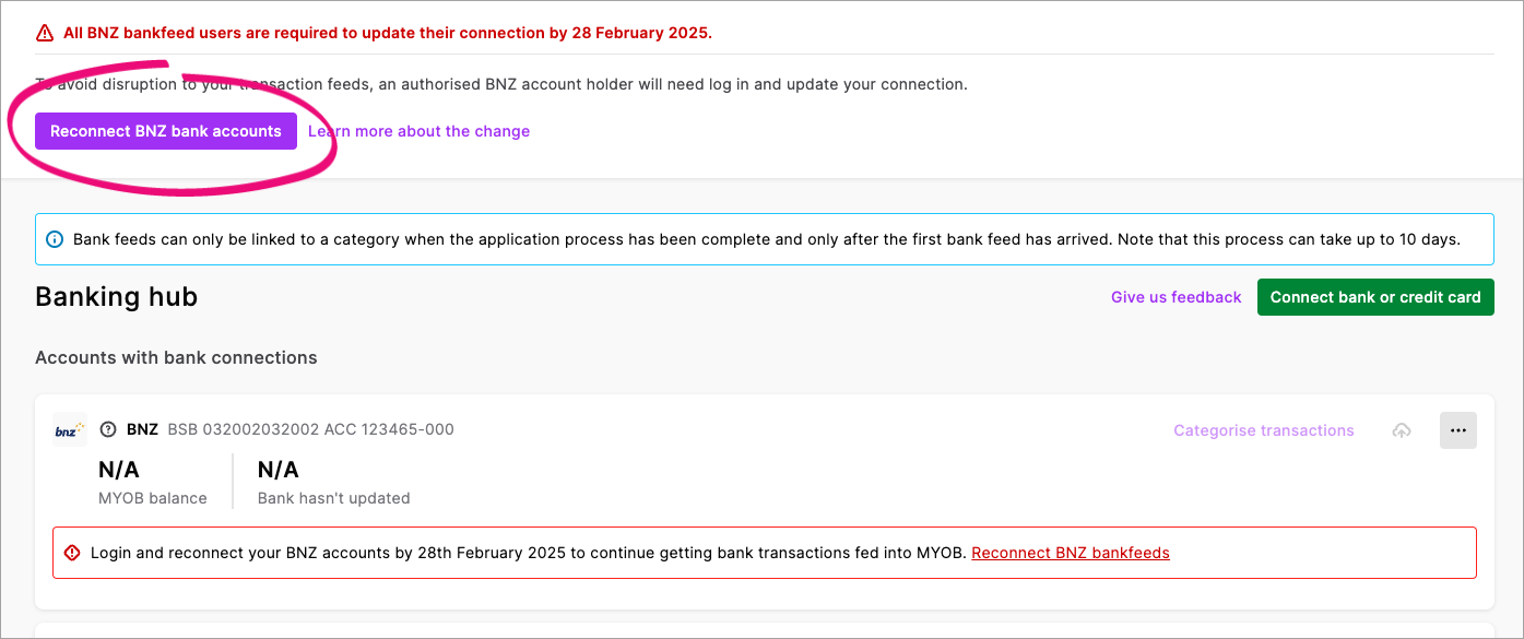 Reconnect your BNZ bank feed accounts