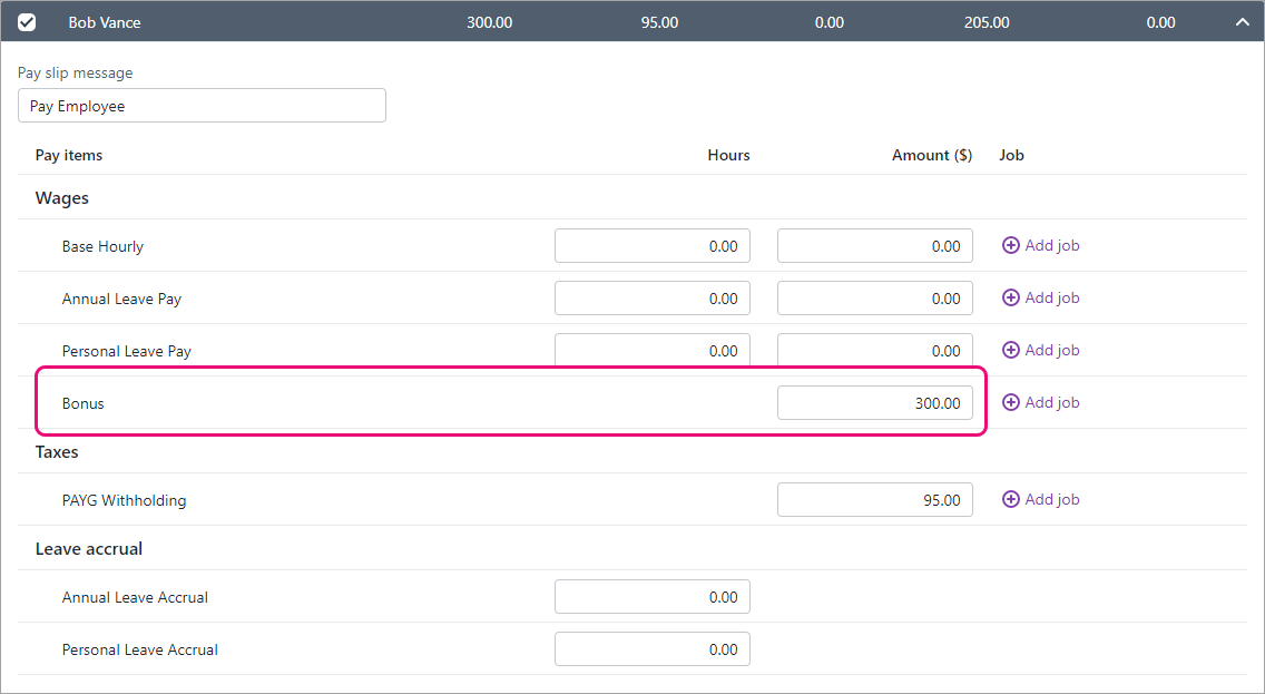Bonus and commission payments