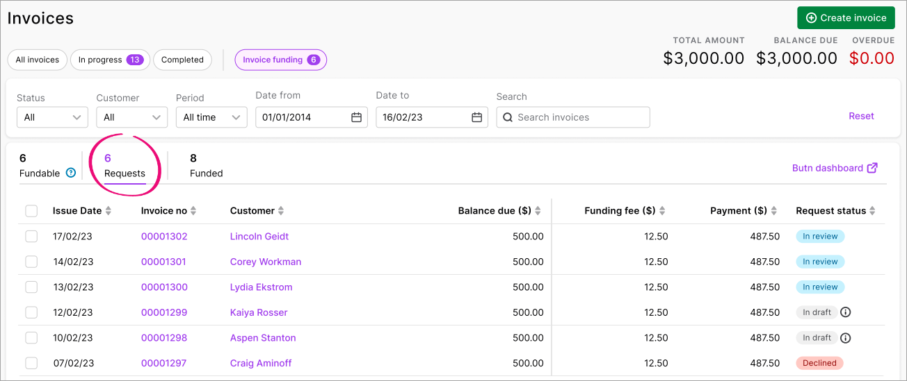 Get invoice funding with Butn