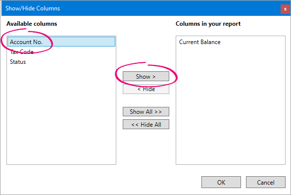 Printing account numbers on reports