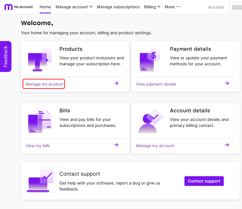 Managing your MYOB subscription in My Account