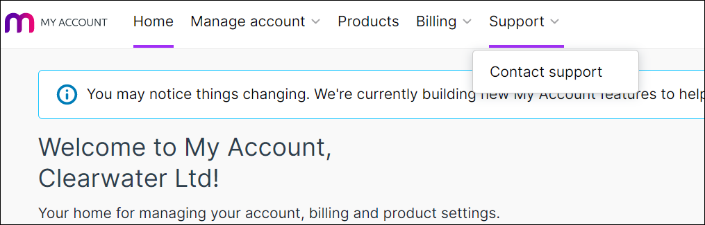 Submitting a support request in My Account