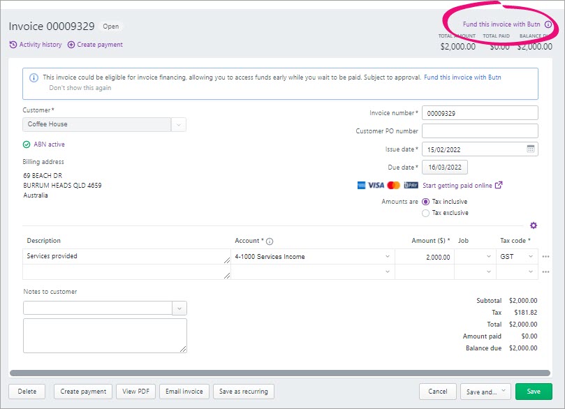 Get invoice financing with Butn