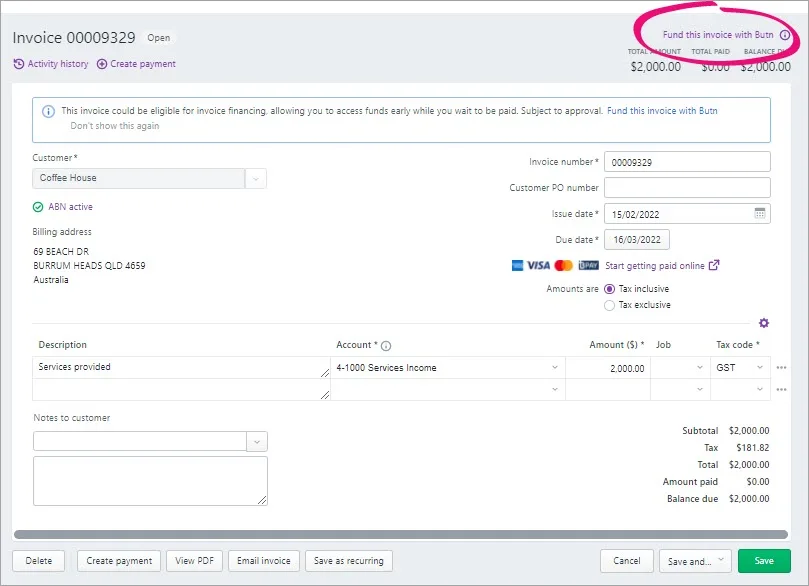 Get invoice financing with Butn