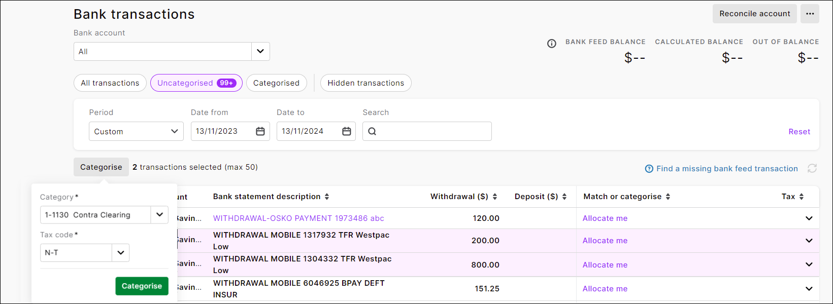 Working with bank transactions