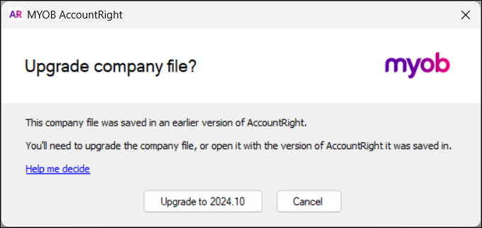 Updating an AccountRight network
