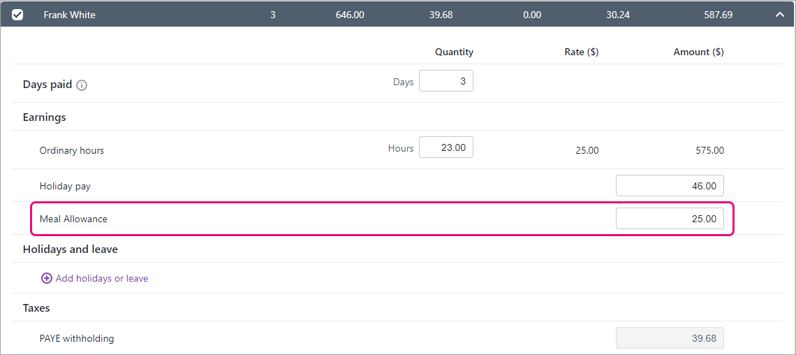 Allowances and extra payments