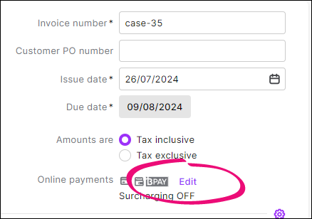 Turning BPAY on or off for online payments