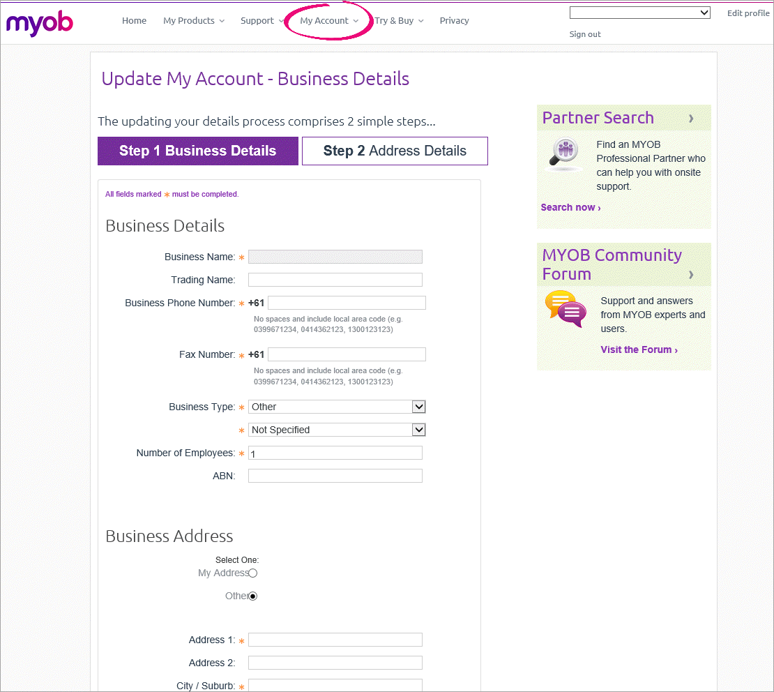 Managing your MYOB account