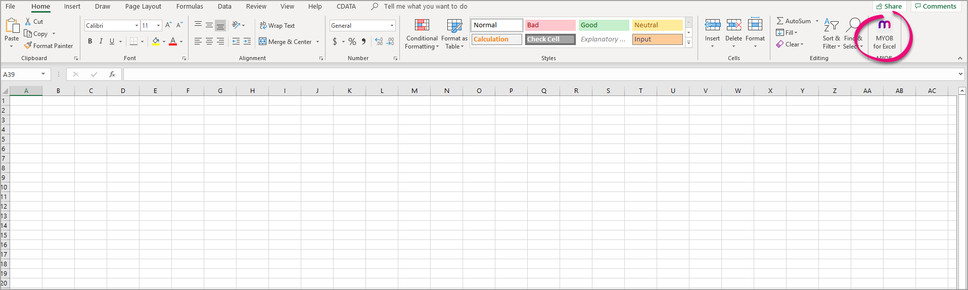 Getting started with MYOB for Excel