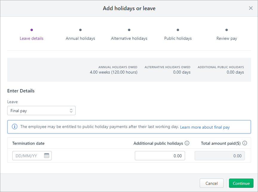 Processing a final pay