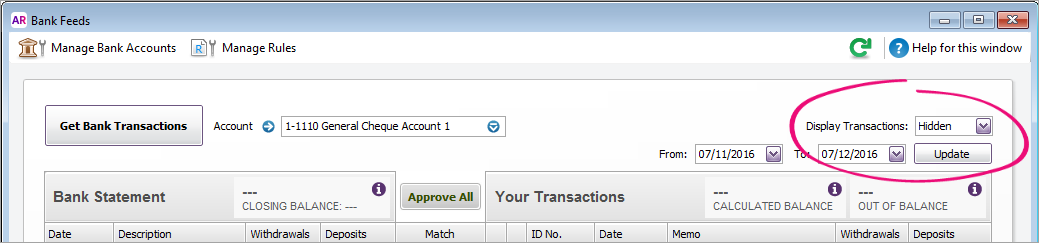 Hiding bank feed transactions