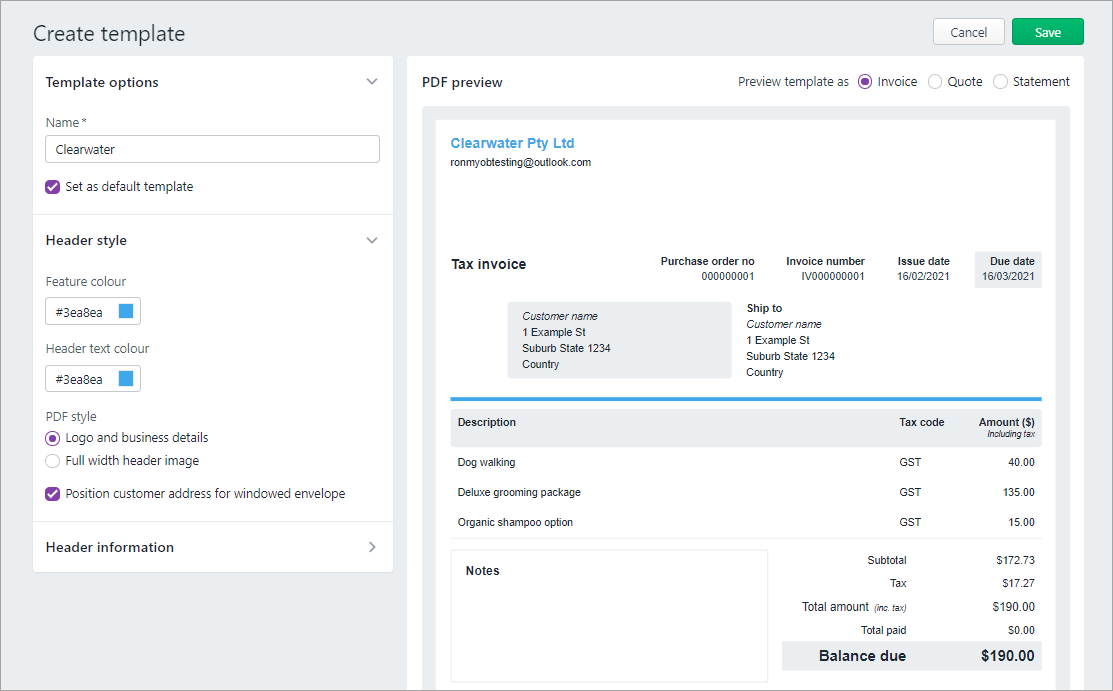 Personalising invoices