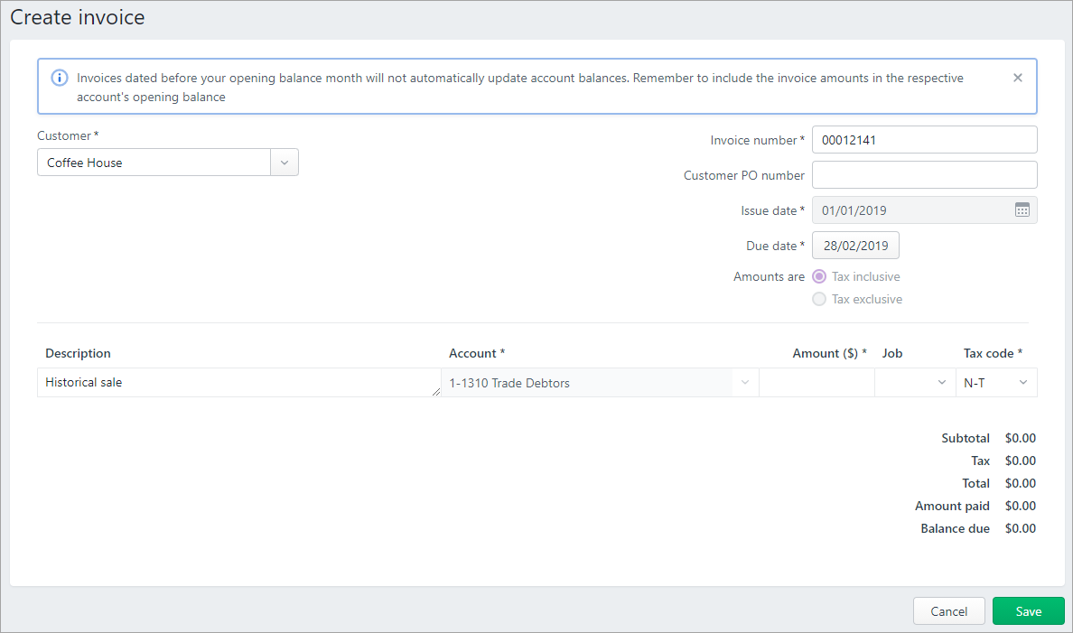 Entering customer opening balances and historical sales