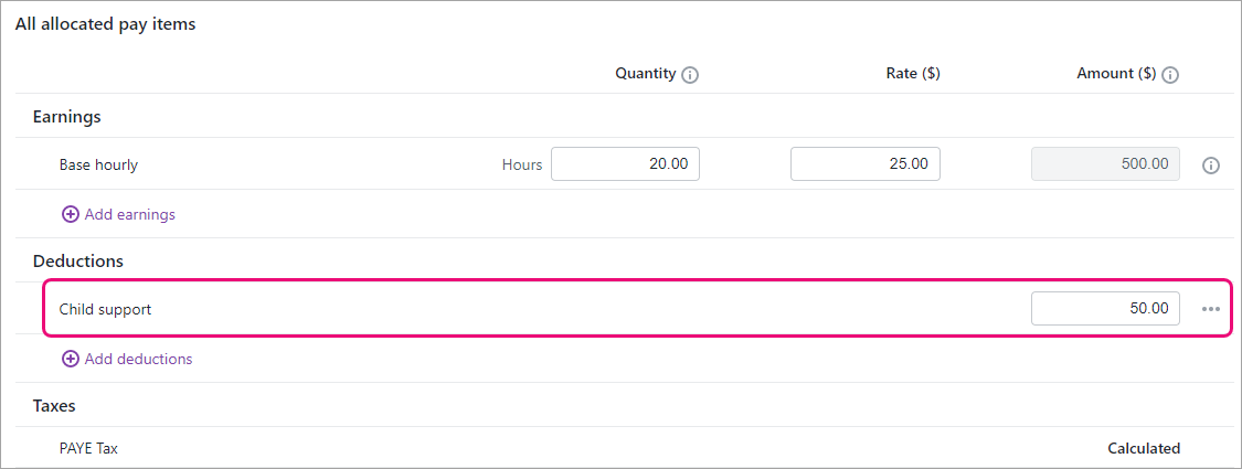 Child support deductions