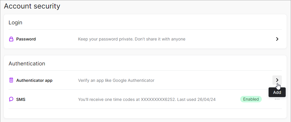 Setting up additional two-factor authentication (2FA) methods