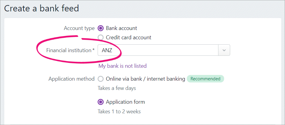 Setting up a bank feed for an ANZ account