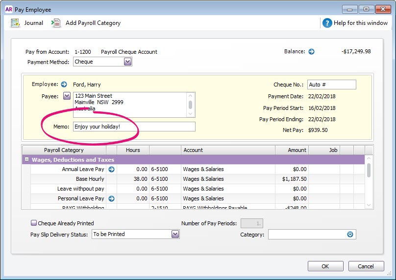 Personalising pay slips
