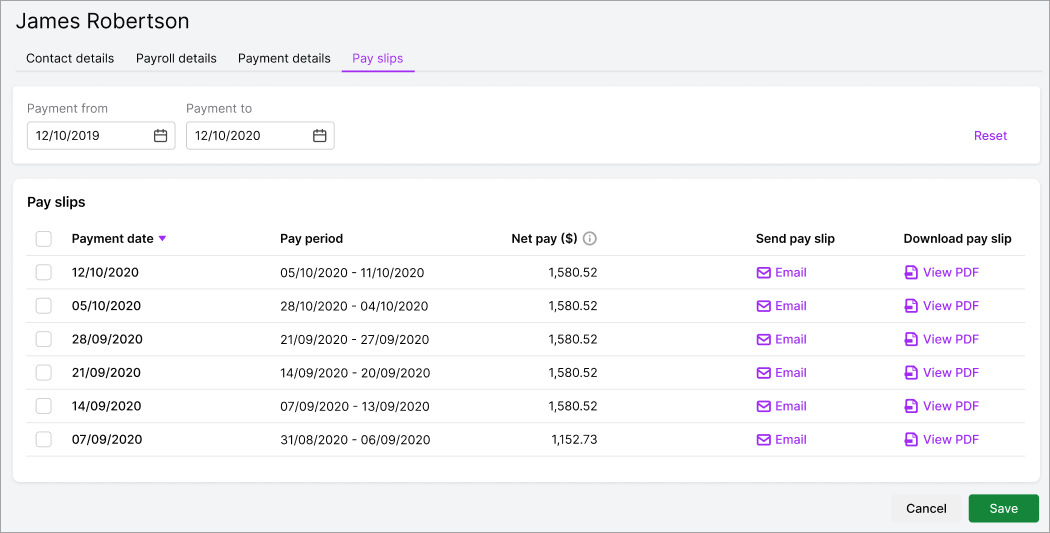 Viewing pay runs and pay slips