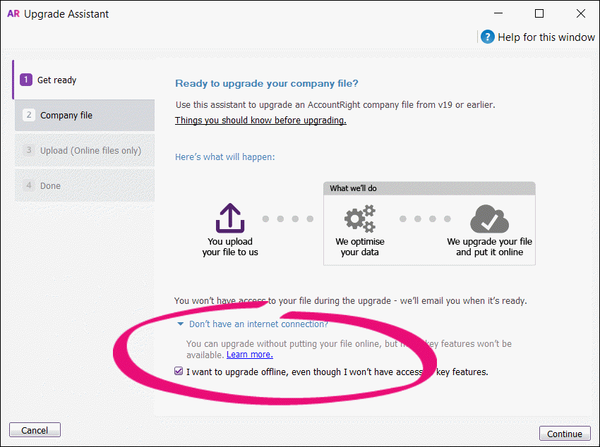 Upgrade without putting your company file online