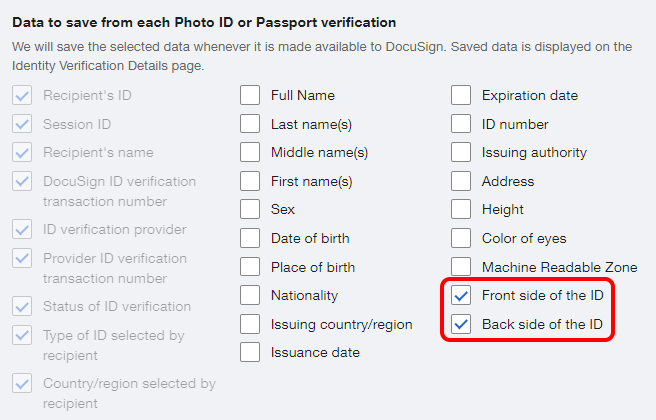 Enable ID Evidence storage | DocuSign