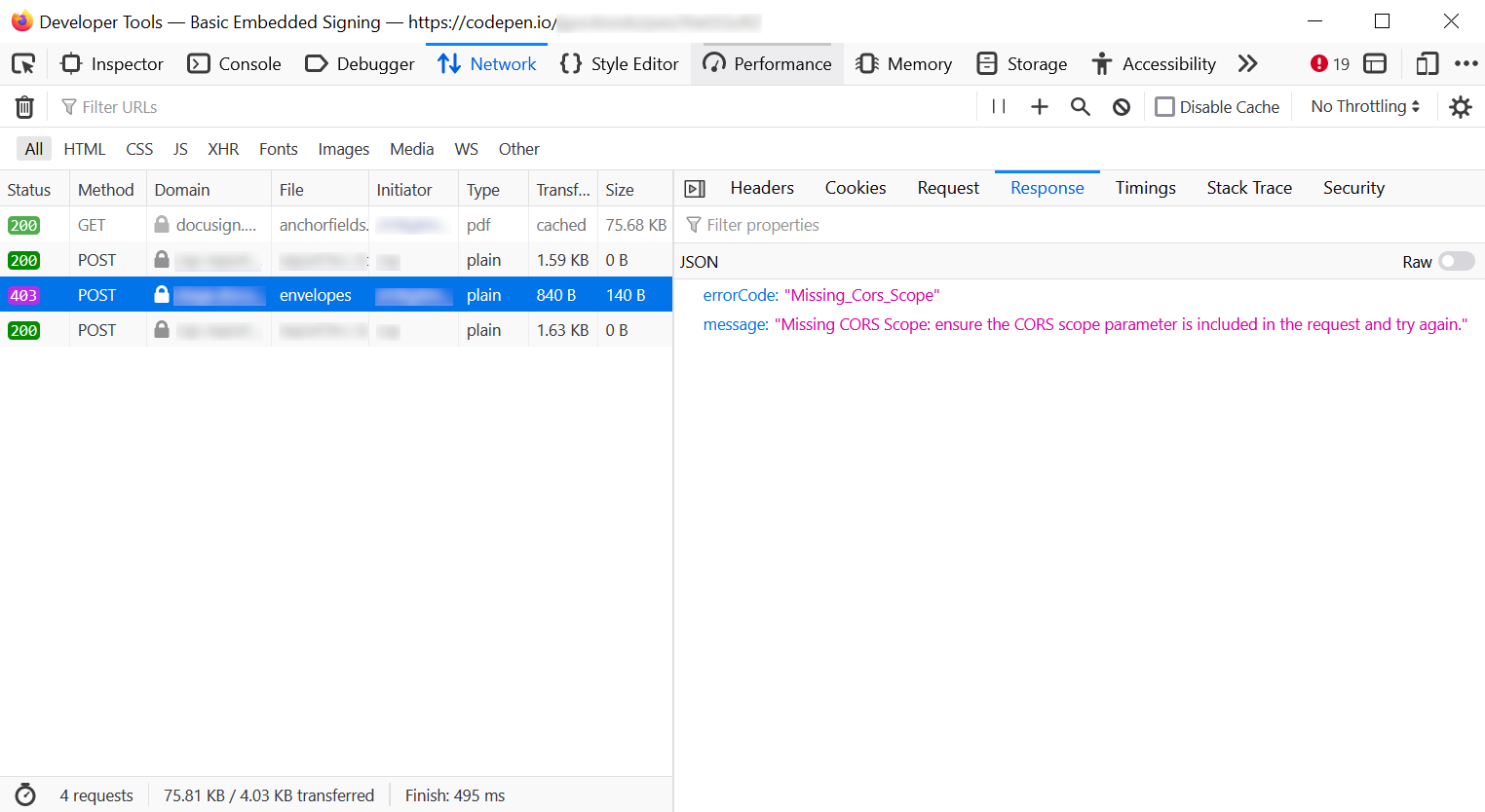 CORS error responses | Docusign