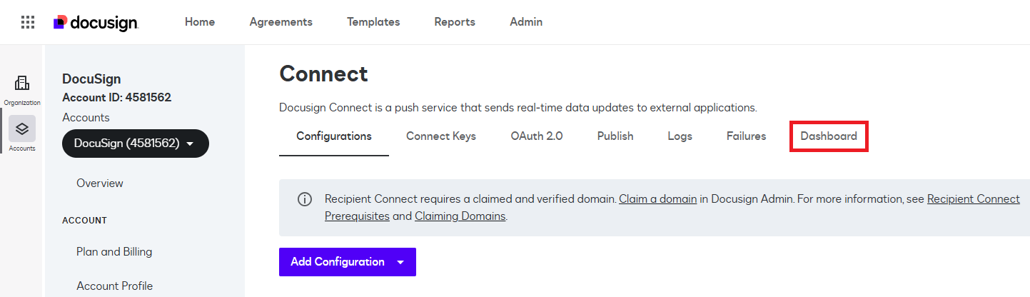 Connect Dashboard overview | Docusign