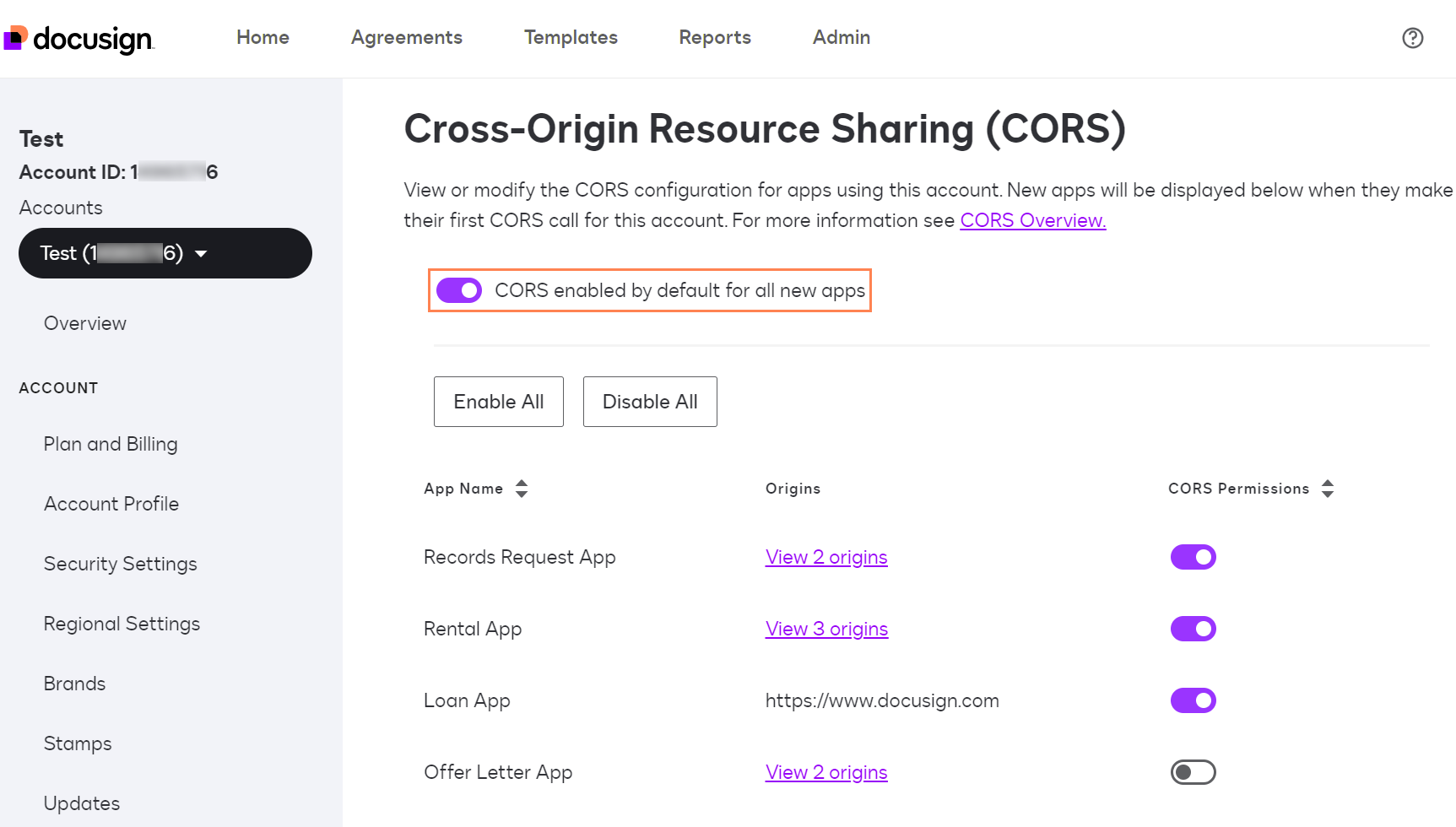 Enable or disable CORS for apps | Docusign Enable or disable CORS for apps | Docusign