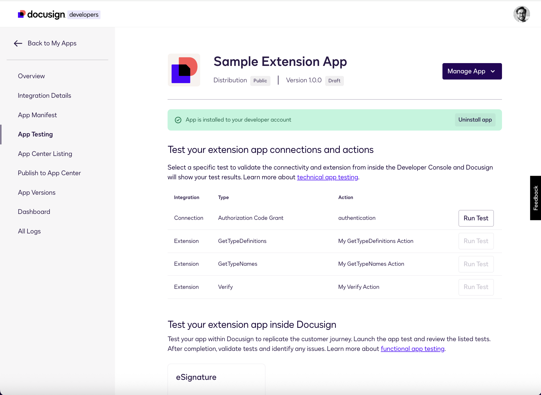 Developer Console overview | Docusign