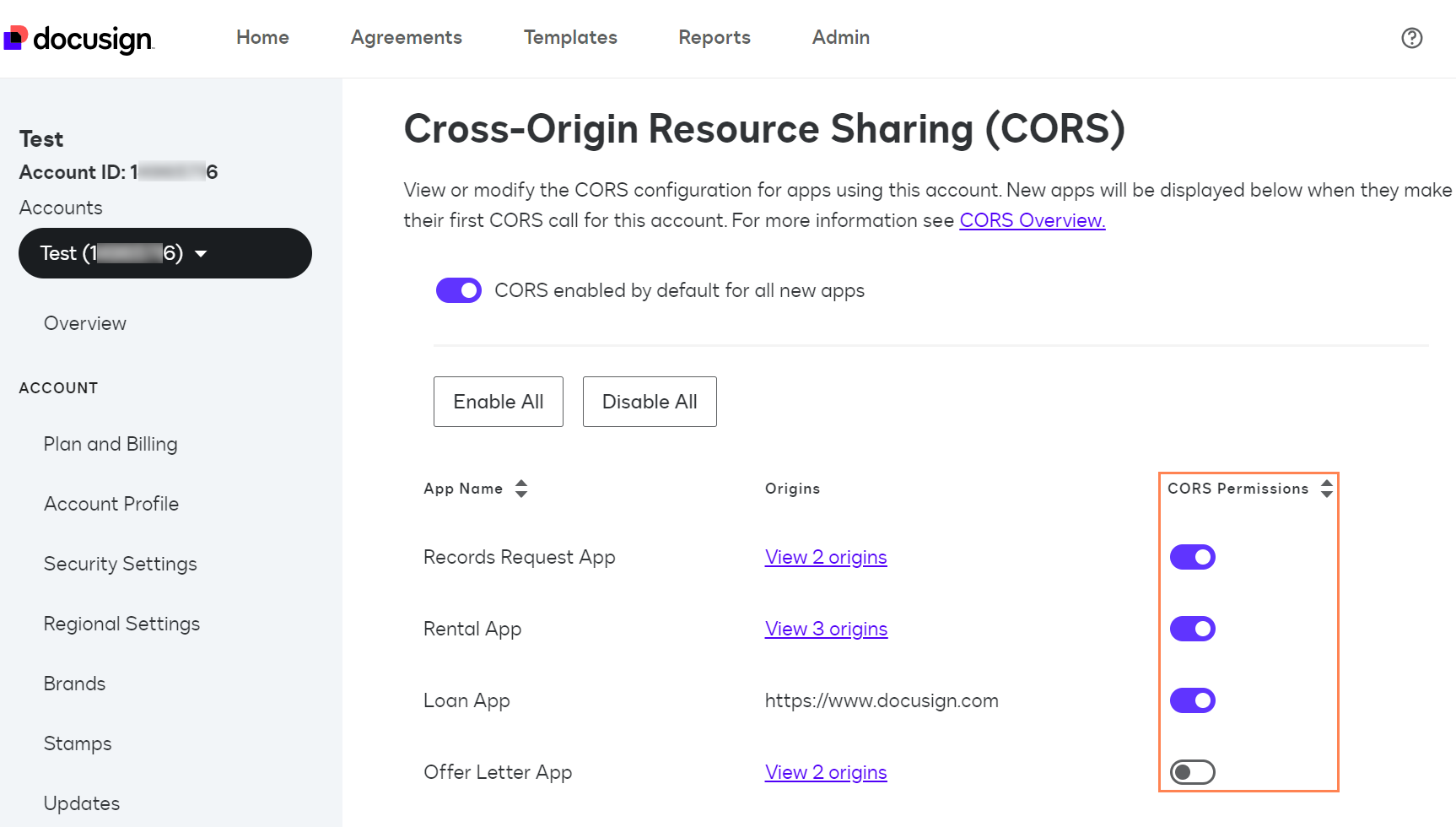 Enable or disable CORS for apps | Docusign Enable or disable CORS for apps | Docusign