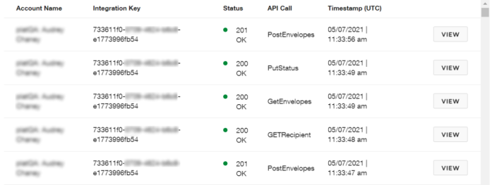 API Dashboard overview | Docusign