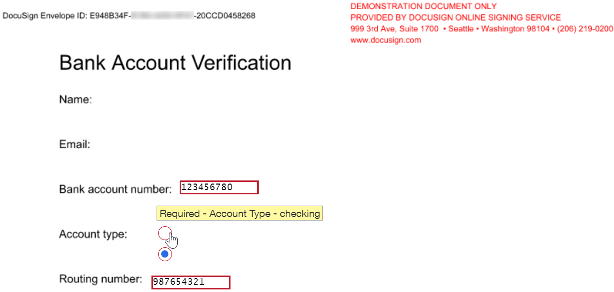 Data verification extension envelope test | Docusign